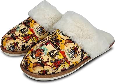 Amazon.com | Crazy Bison Cozy House Slippers For Women, Cow Print Plush ...