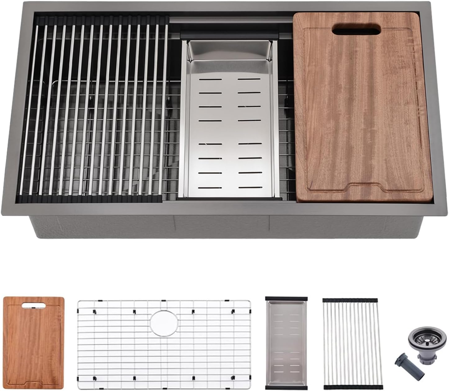 33 Inch Undermount Kitchen Sink Workstation Black - VOKIM 33 x19 Inch ...