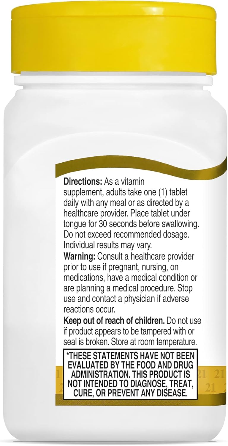 21st Century B 12 5000 mcg tabletas sublinguales blanco sin sabor 110 ...