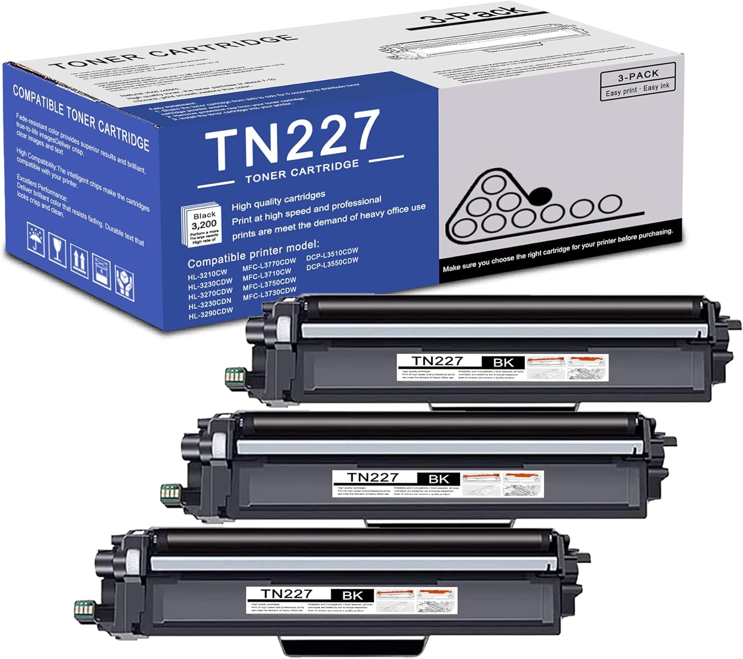 Amazon.com: 3 Pack TN227 Black Toner Cartridge High Yield Compatible ...