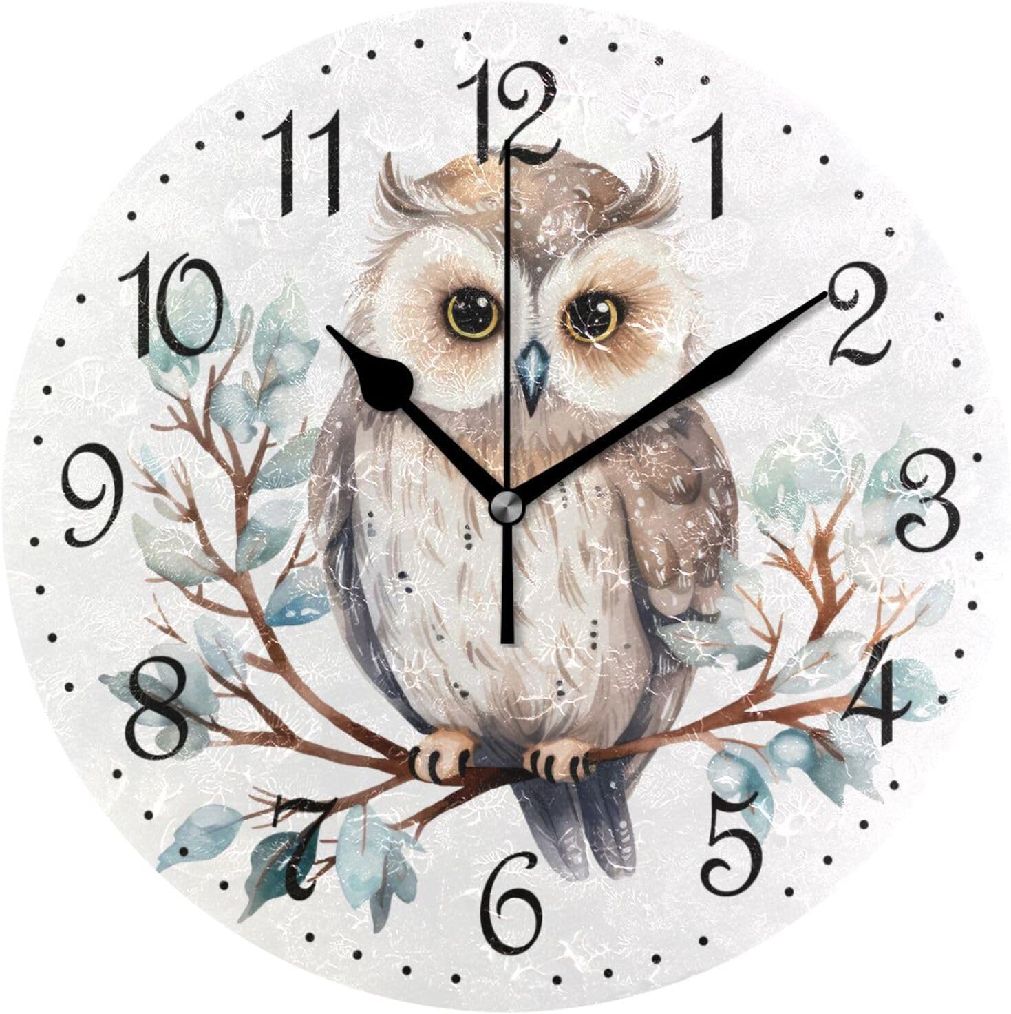 Amazon.com: Cute Owl Wall Clock Silent Non-Ticking, Bird Tree 9.5 Inch ...