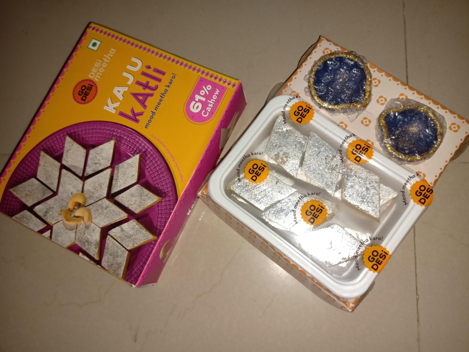 GO DESi Kaju Katli 61% Cashews 200 grams and Pooja Coin Combo, Diwali ...