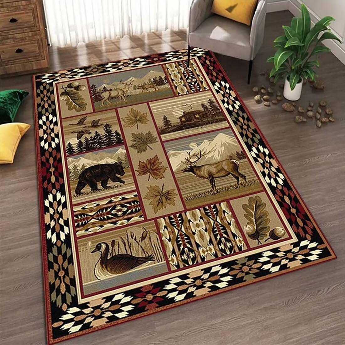 Amazon.com: Qmkmyy Cabin Nature and Animals Area Rug Rustic Western ...