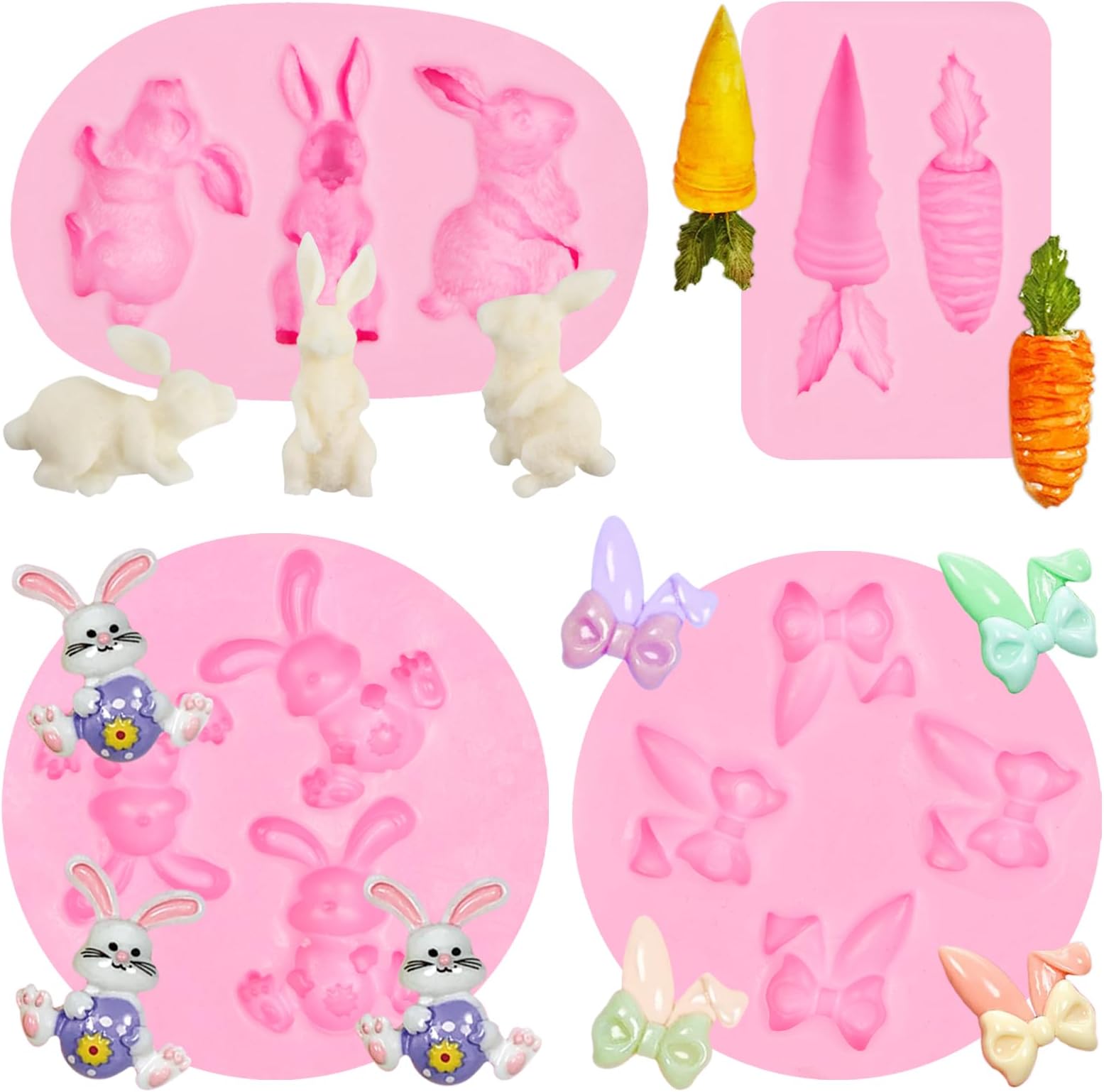Amazon.com: 3 PCS Easter Fondant Molds Bunny Carrots Easter Egg Rabbit ...