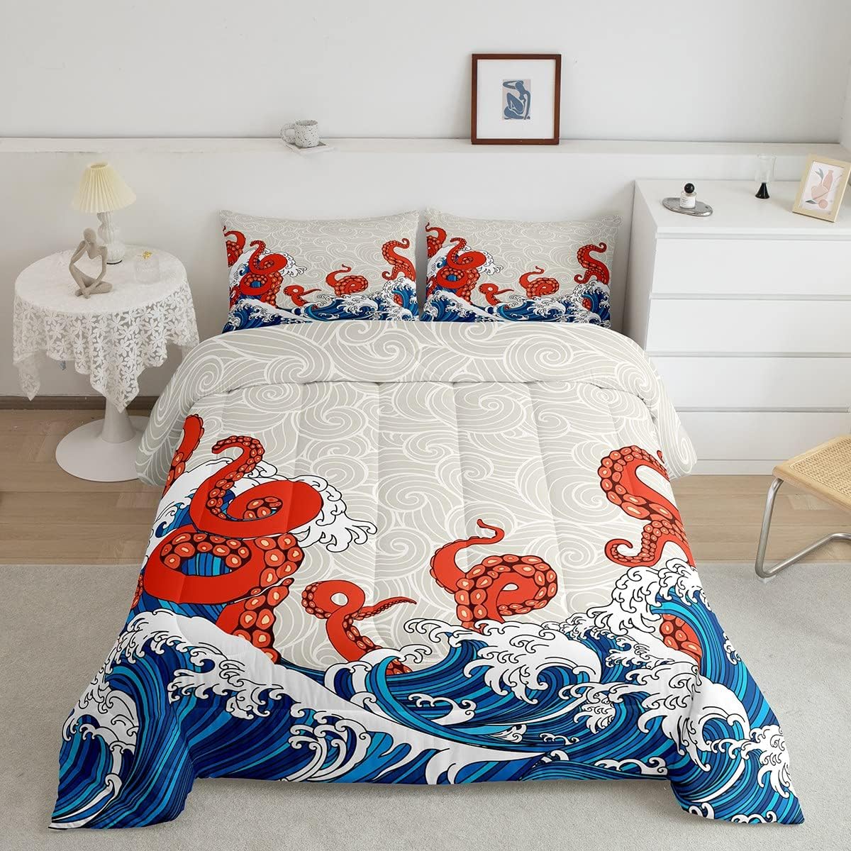 Amazon.com: Homewish Octopus Comforter Set,Blue Waves Bedding Set for ...