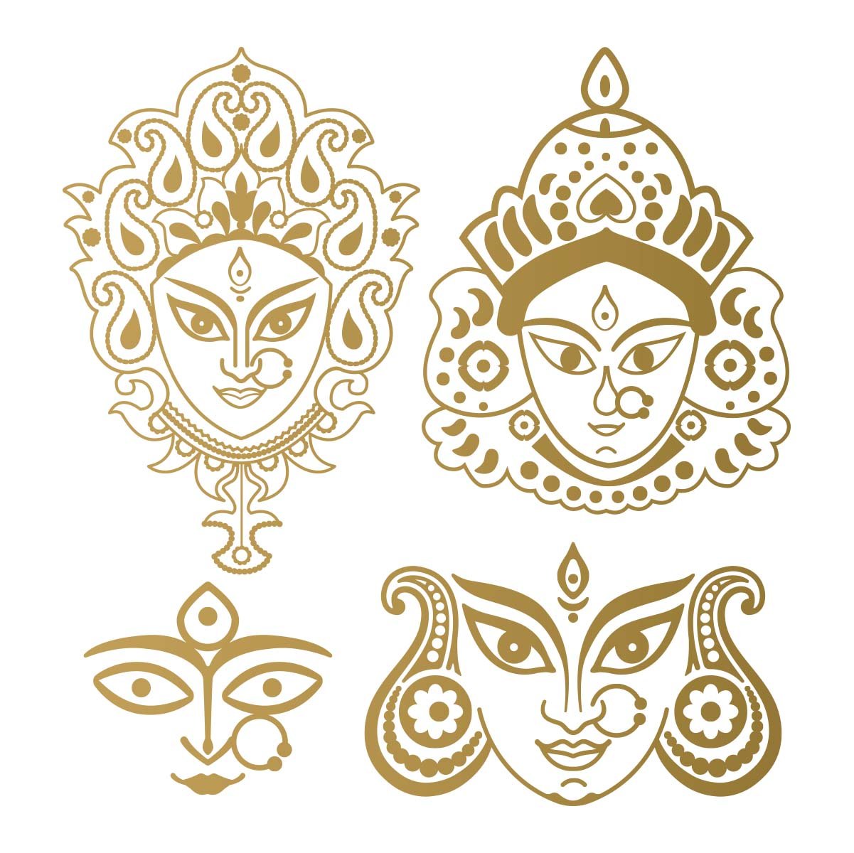 WallDesign Vinyl Decals Stickers Goddess Durga Set of 4 Series Gold ...