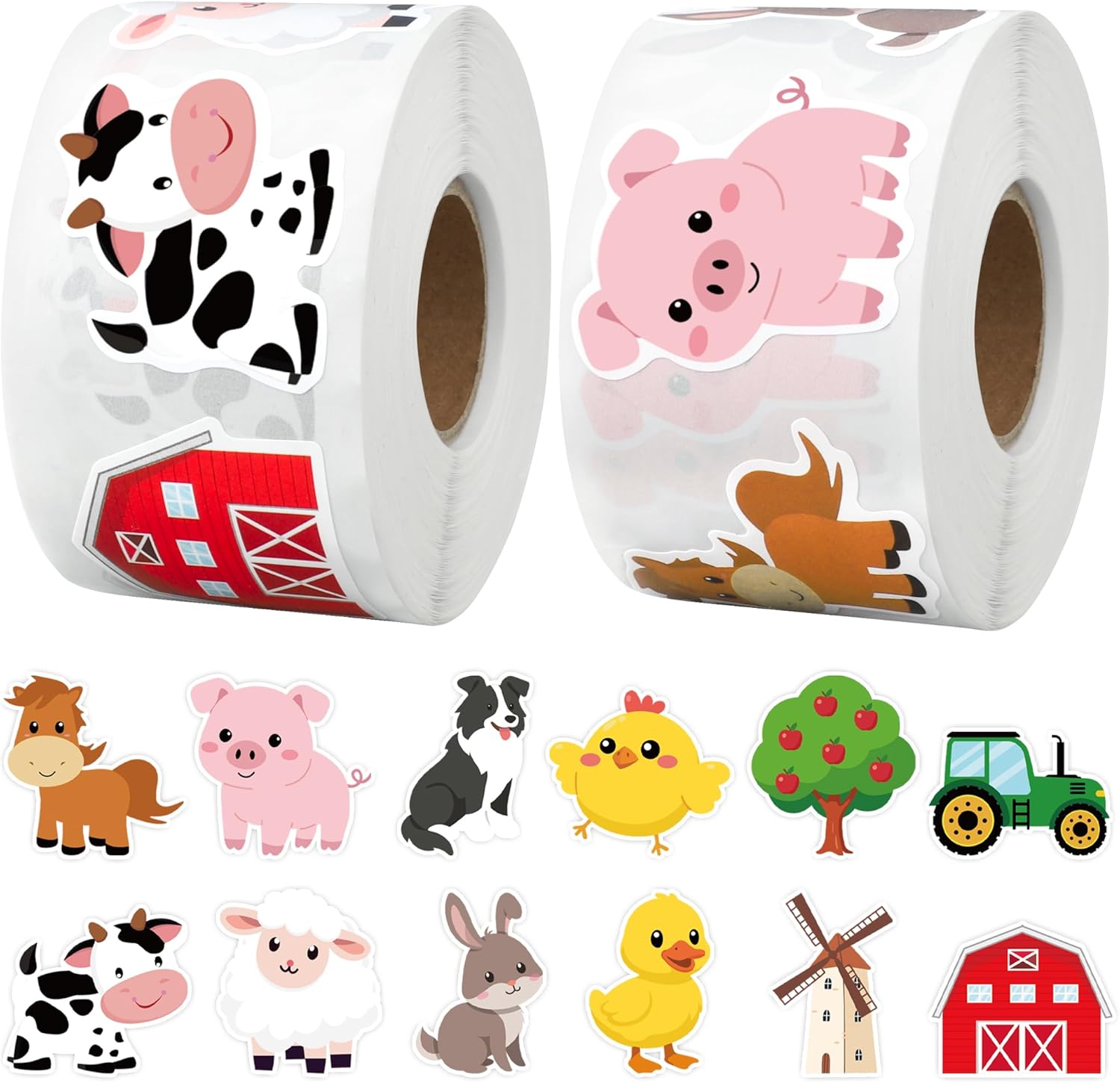 Amazon.com: 1200 Pcs Farm Animal Stickers Roll 1.5'' Farm Theme Self ...