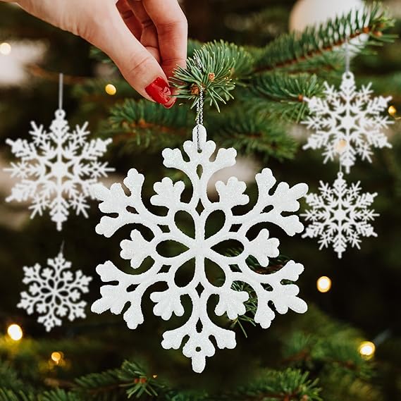 Amazon.com: Langley 36pcs Christmas Snowflake Ornaments Set Glitter ...