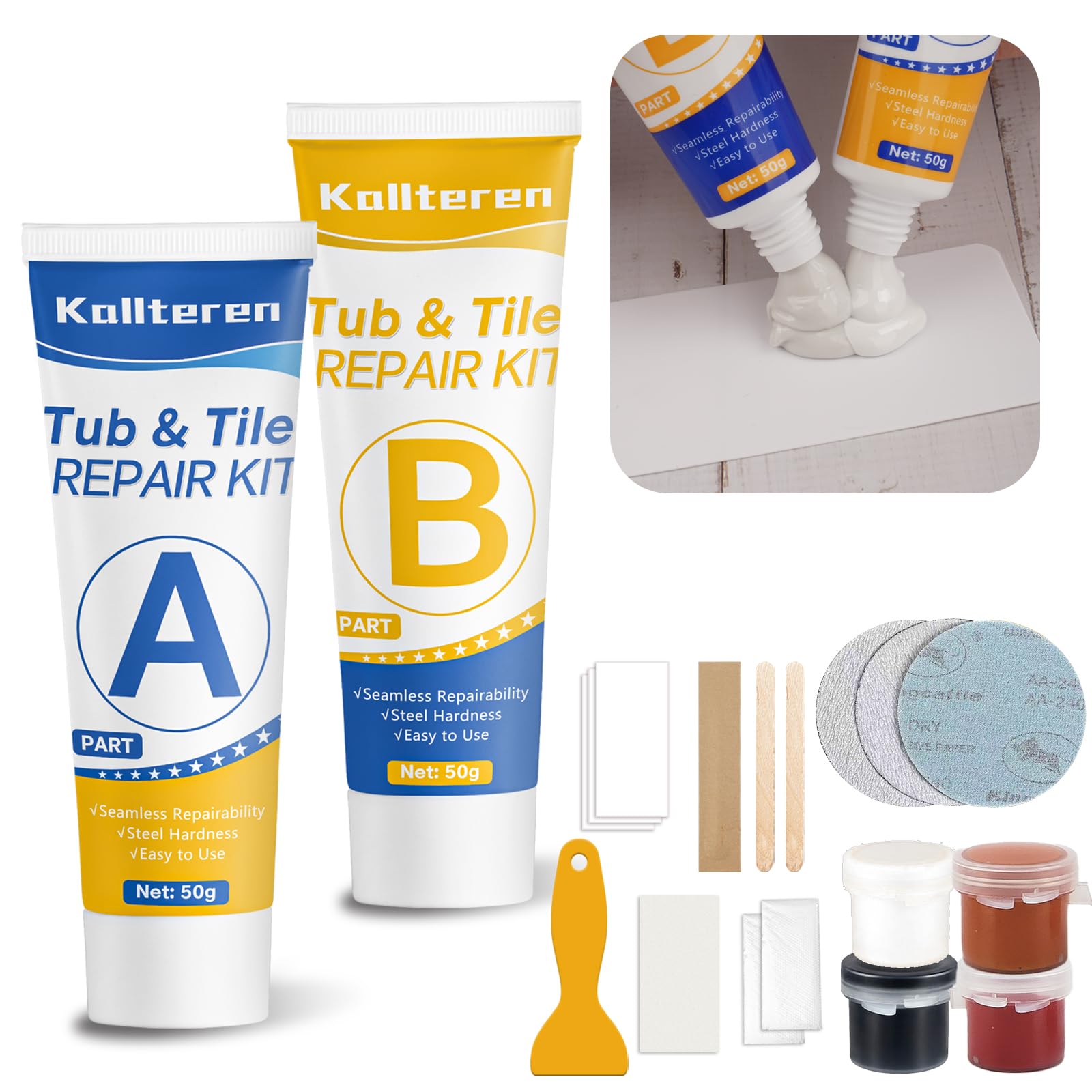 Porcelain Repair Kit, Fiberglass Tub Repair Kit, Bathtub Patch Repair ...