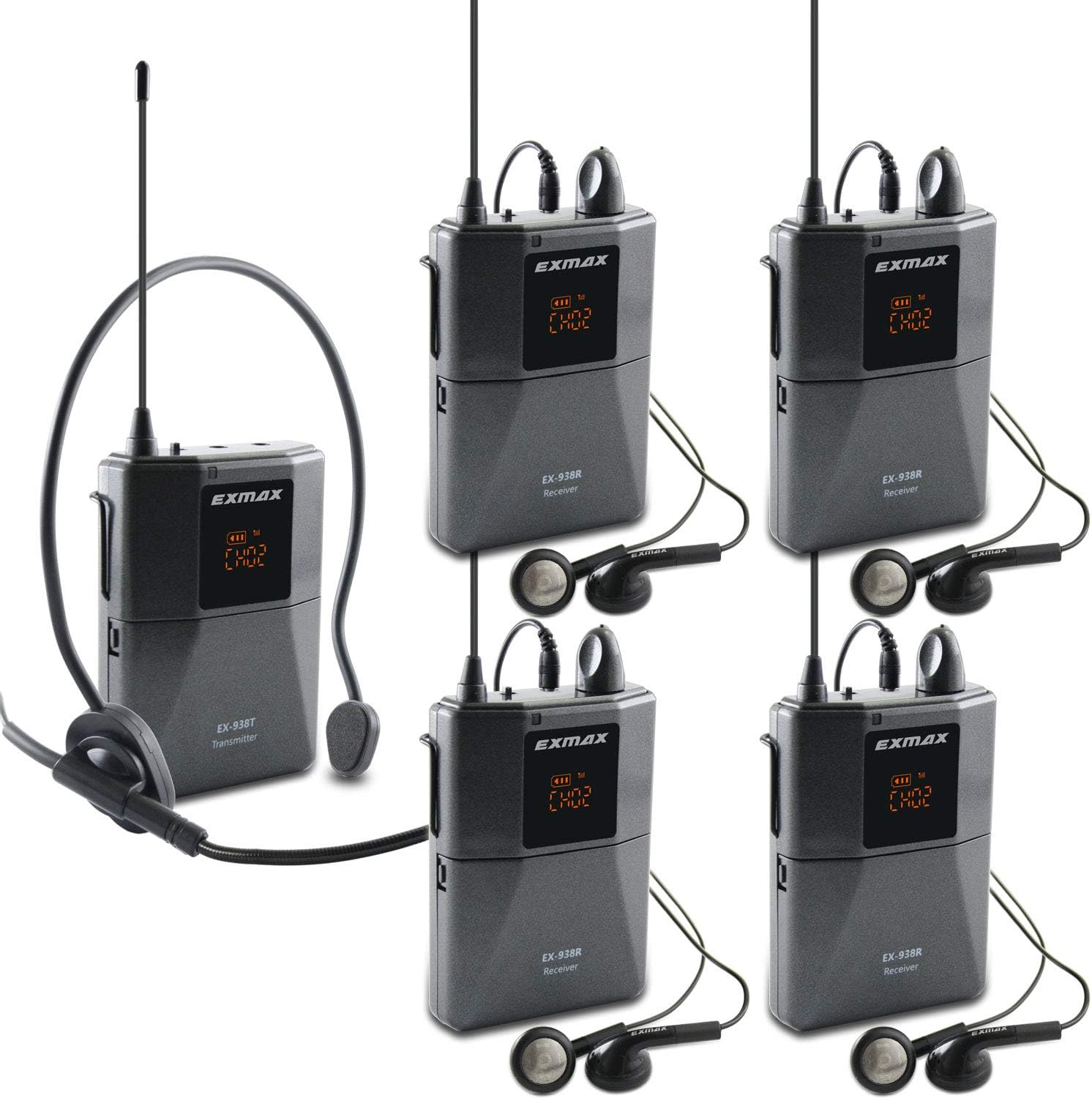Amazon.com: EXMAX EX-938 Wireless Headset Microphone Tour Guide System ...