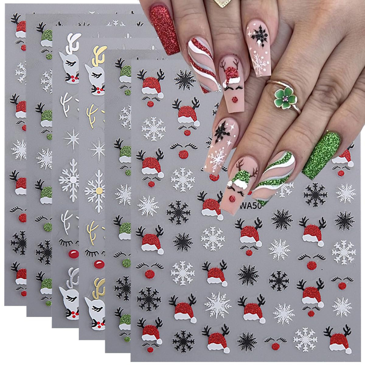Amazon.com: Christmas Nail Art Stickers Santa's Hat Elk Christmas Nail ...