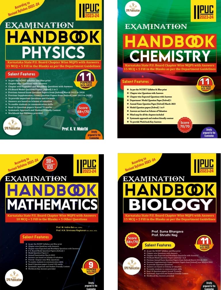 SPR 2nd PUC Handbook -PHYSICS. CHEMISTRY. MATHEMATICS. BIOLOGY|Set Of 4 ...