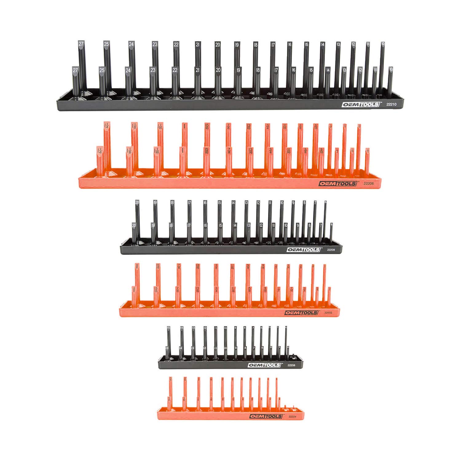 OEMTOOLS 22418 6 Piece SAE and Metric Socket Tray Set, Orange and Black ...