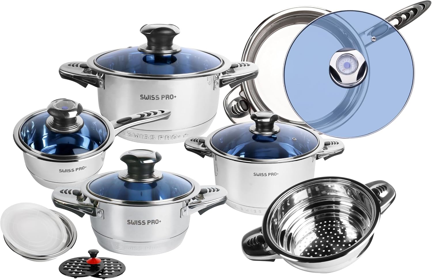 Amazon.de: Swiss Pro+ Topfset 16-teilig - 16er Topf Set - Topf und ...