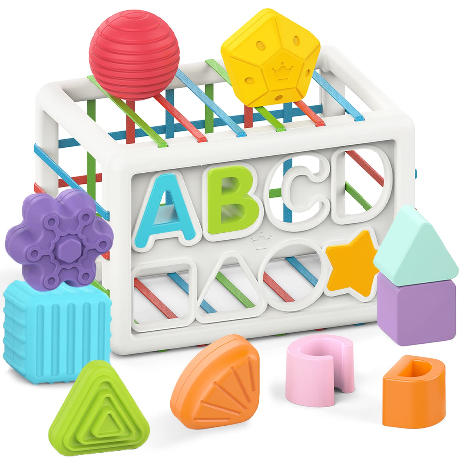 Buy HOOLYUK Baby Shape Sorting Toy, Colorful Cube Sorting Bin with ...