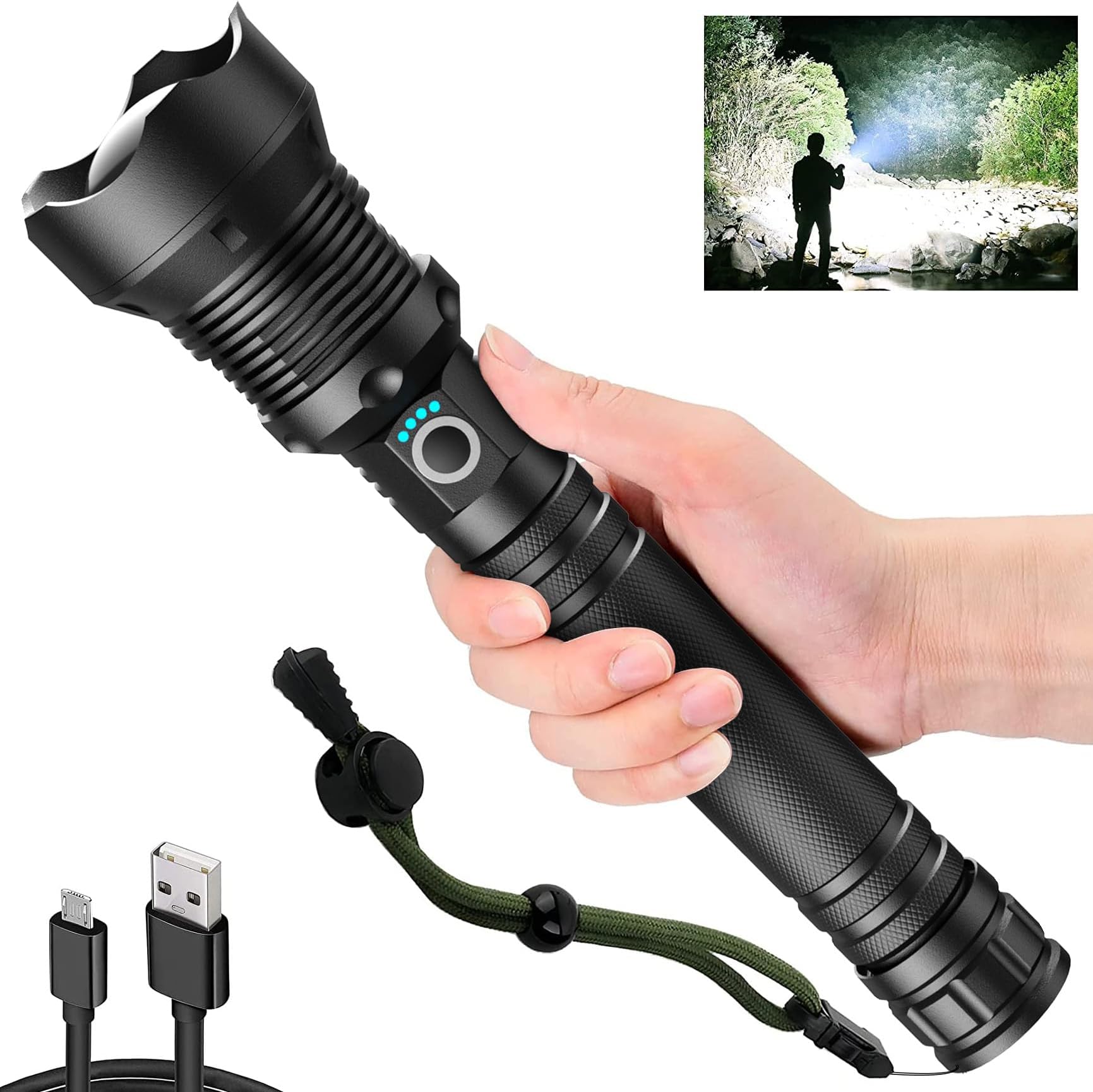 kwznob Rechargeable LED Flashlights 100,000 High Lumens Super Bright ...