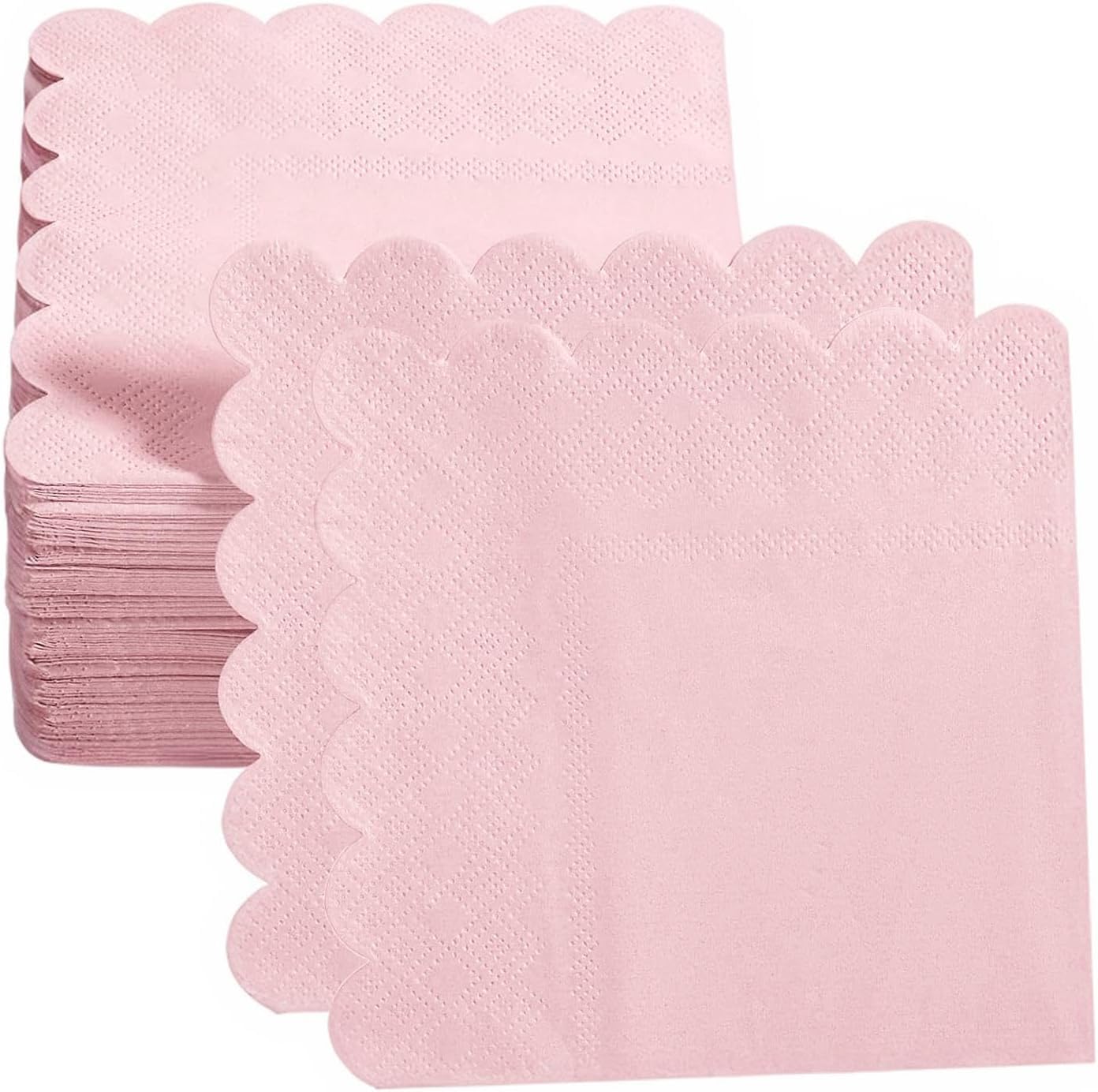 Amazon.com: 100 Pcs Light Pink Scalloped Napkins Disposable Cocktail ...