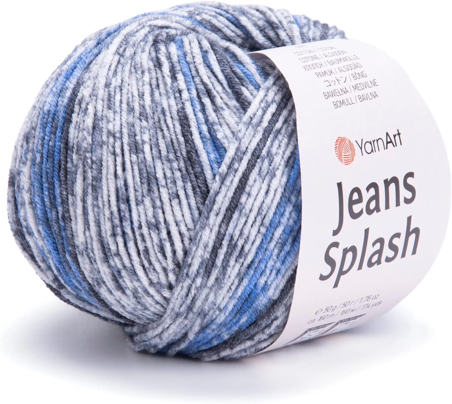 Amazon.com: YarnArt Jeans Splash - Variegated Sport Yarn 55% Cotton 45% ...