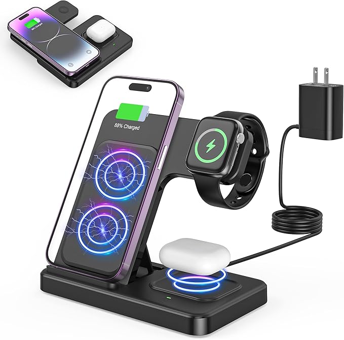 Amazon.com: 3 in 1 Wireless Foldable Charging Station,Folding Fast ...