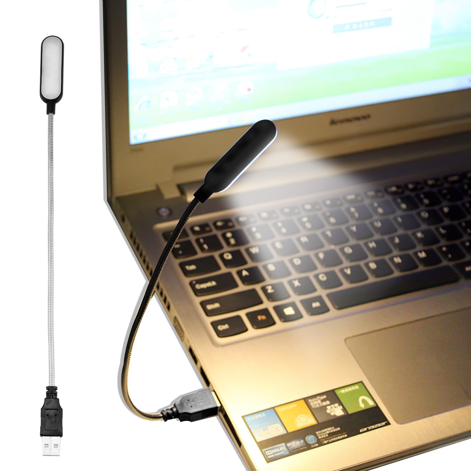 USB Reading Light Bright LED Lamp 180ºangle Flexible Clip on Laptop ...