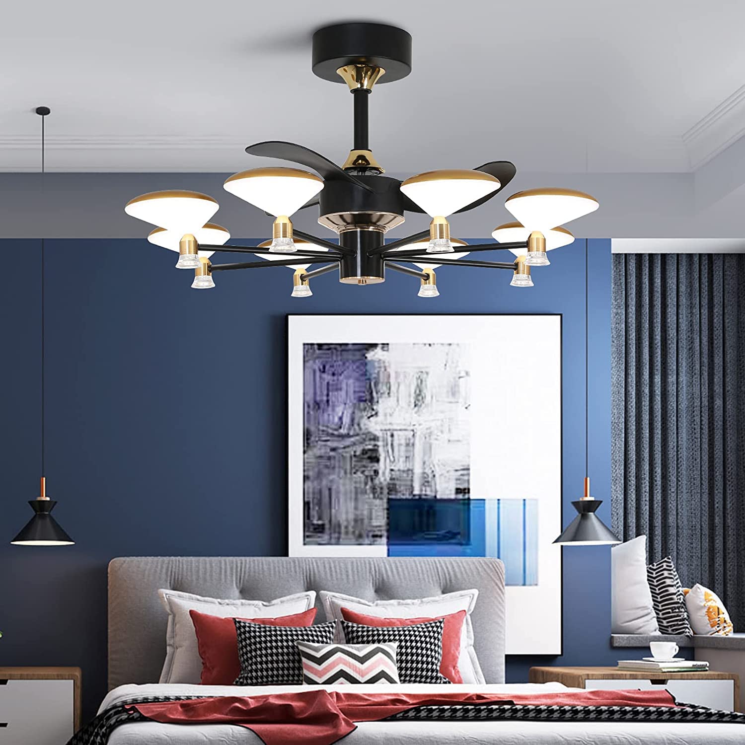 GIHOER 31.5-inch Reversible Ceiling Fans with Lights, 50W LED Lights, 6 ...