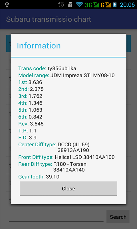 subaru transmission chart - App on Amazon Appstore