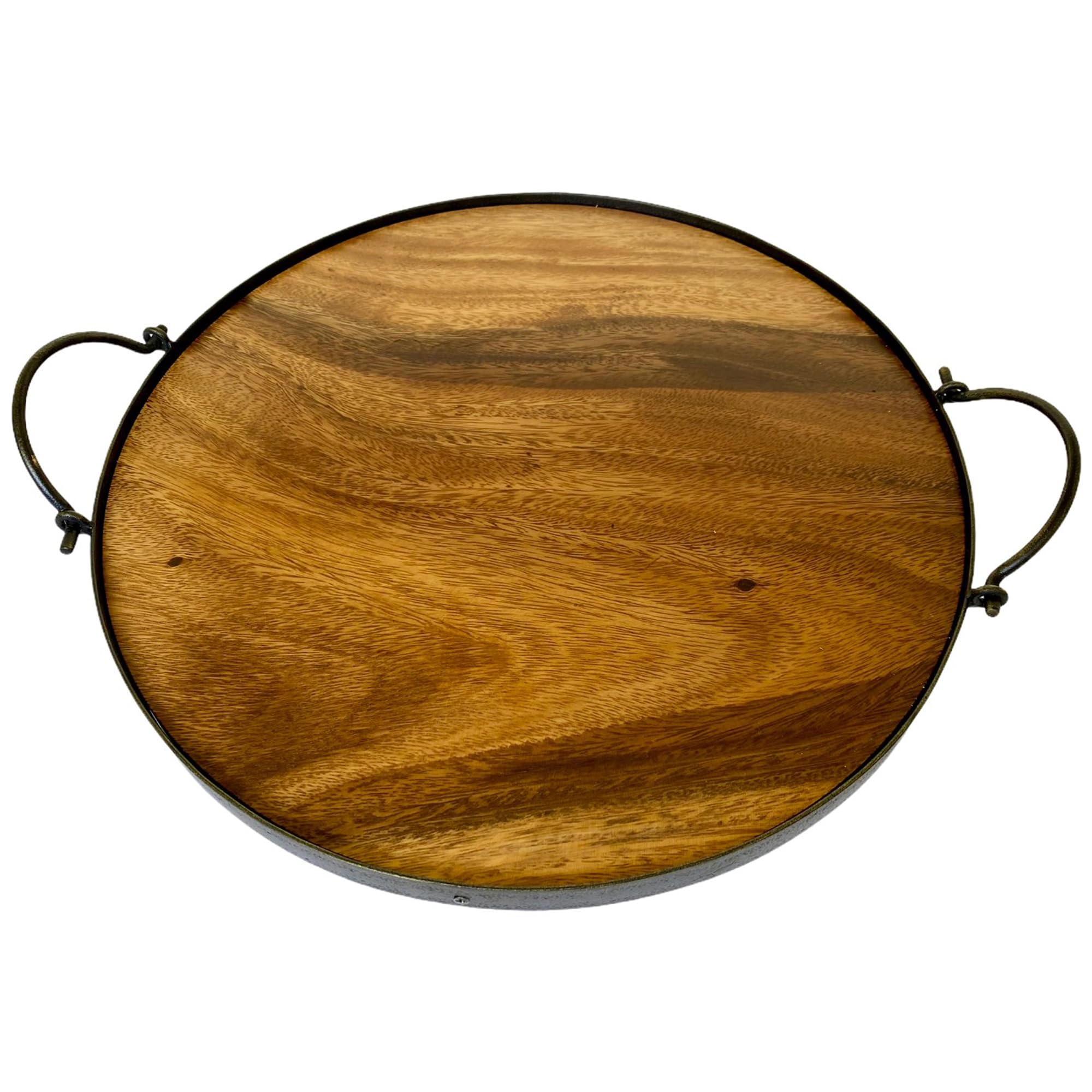 Amazon.com: Wrightmart Round Wooden Serving Tray - Decorative Tray with ...