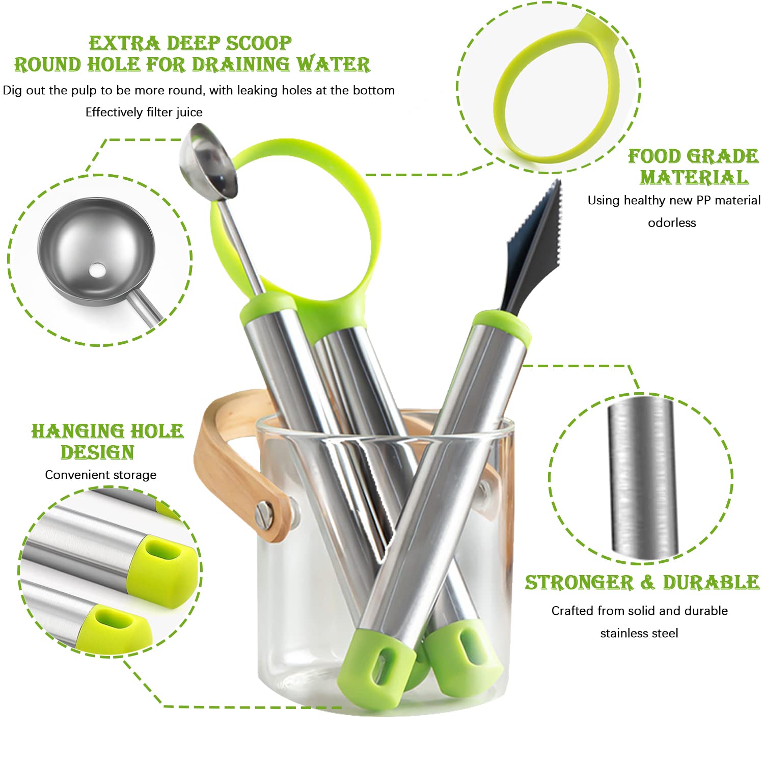 Snapklik.com : Melon Baller Scoop Set,Professional 3 Pieces Stainless ...