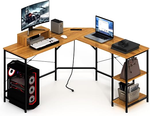 Amazon.com: Maxtown L Shaped Desk with Power Outlets, Large Computer ...