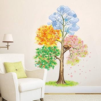 Amazon.com: ufengke Four Seasons Tree Wall Stickers Removable Vinyl ...