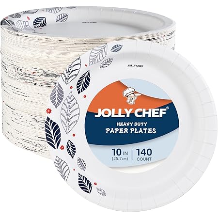 Amazon.com: JOLLY CHEF 140 Count Paper Plates 10 inch Soak Proof, Cut ...