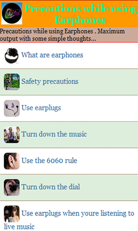 Precautions while using Earphones - App on Amazon Appstore