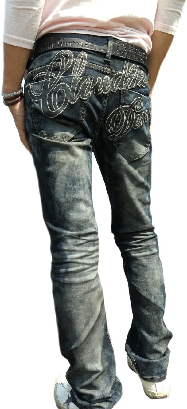 Amazon | クラウド72(CLOUD72)メンズデニム#604ストレート ジーンズ オイルコーティング加工 チョイ細め シンプル刺繍 ロゴ レッドペッパー ロリータジーンズ (38 ...