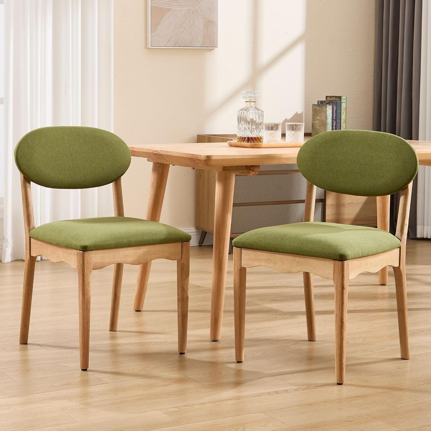 Amazon.com - ROCITY Green Upholstered Dining Chairs Set of 2 Wood ...