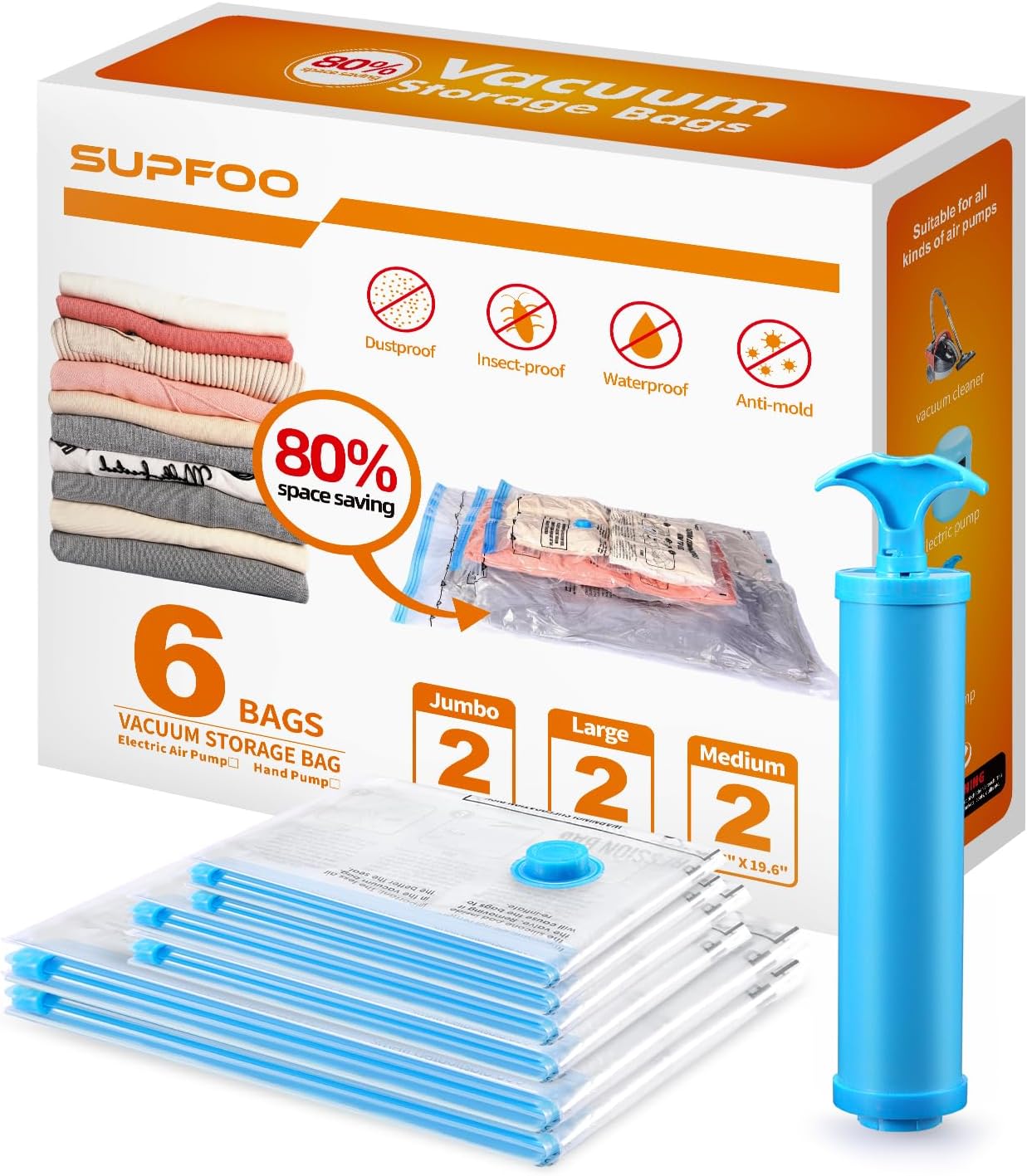 Amazon.com: SUPFOO Vacuum Storage Bags 6 Pack(2 Jumbo/2 Large/2 Medium ...