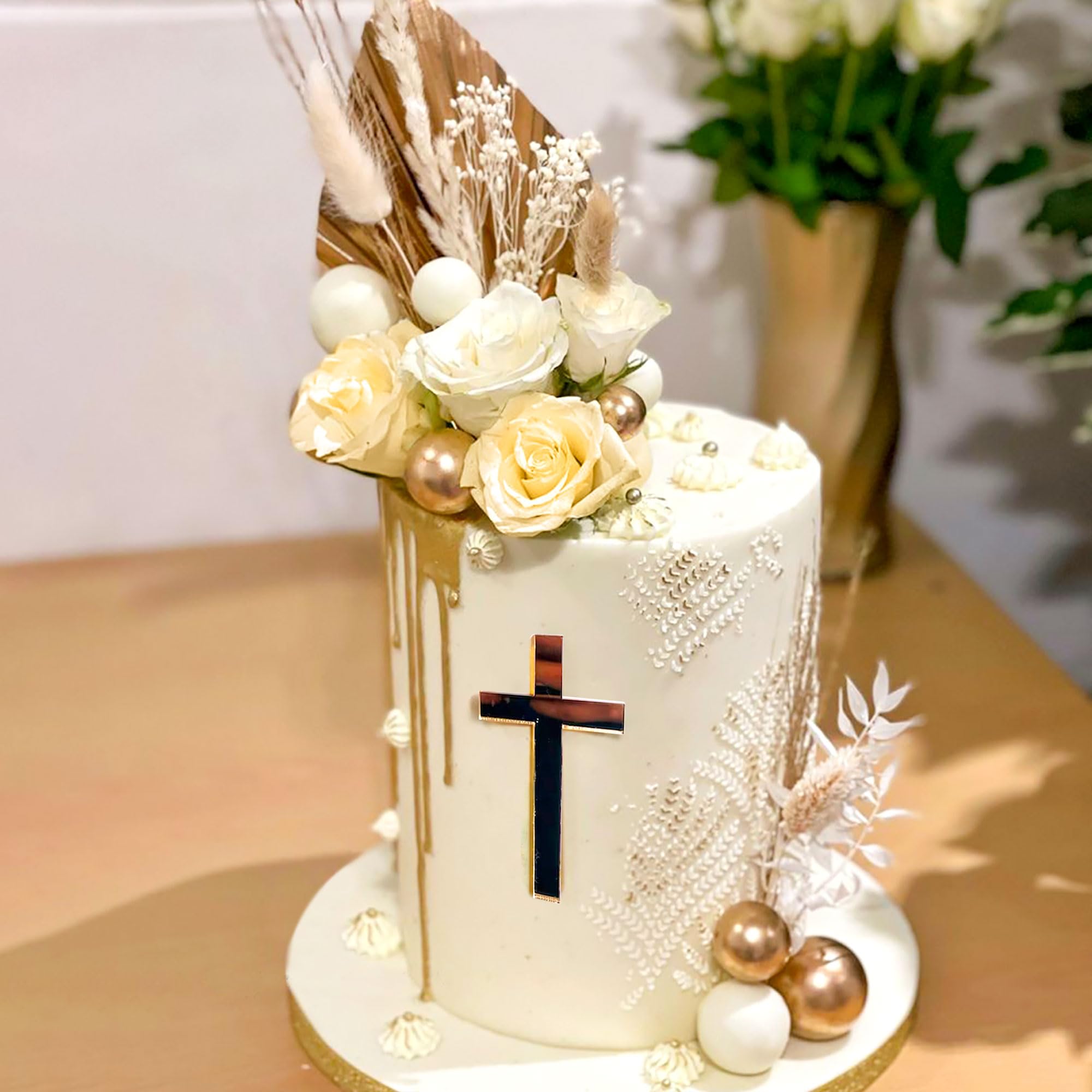 Edible Baptism Centerpiece Ideas Red & Pink Flowers Edible Cake Topper