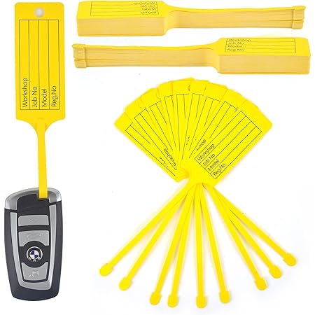 Car Key Tags for Mechanic/Service - Yellow self Locking Auto Key Tags ...