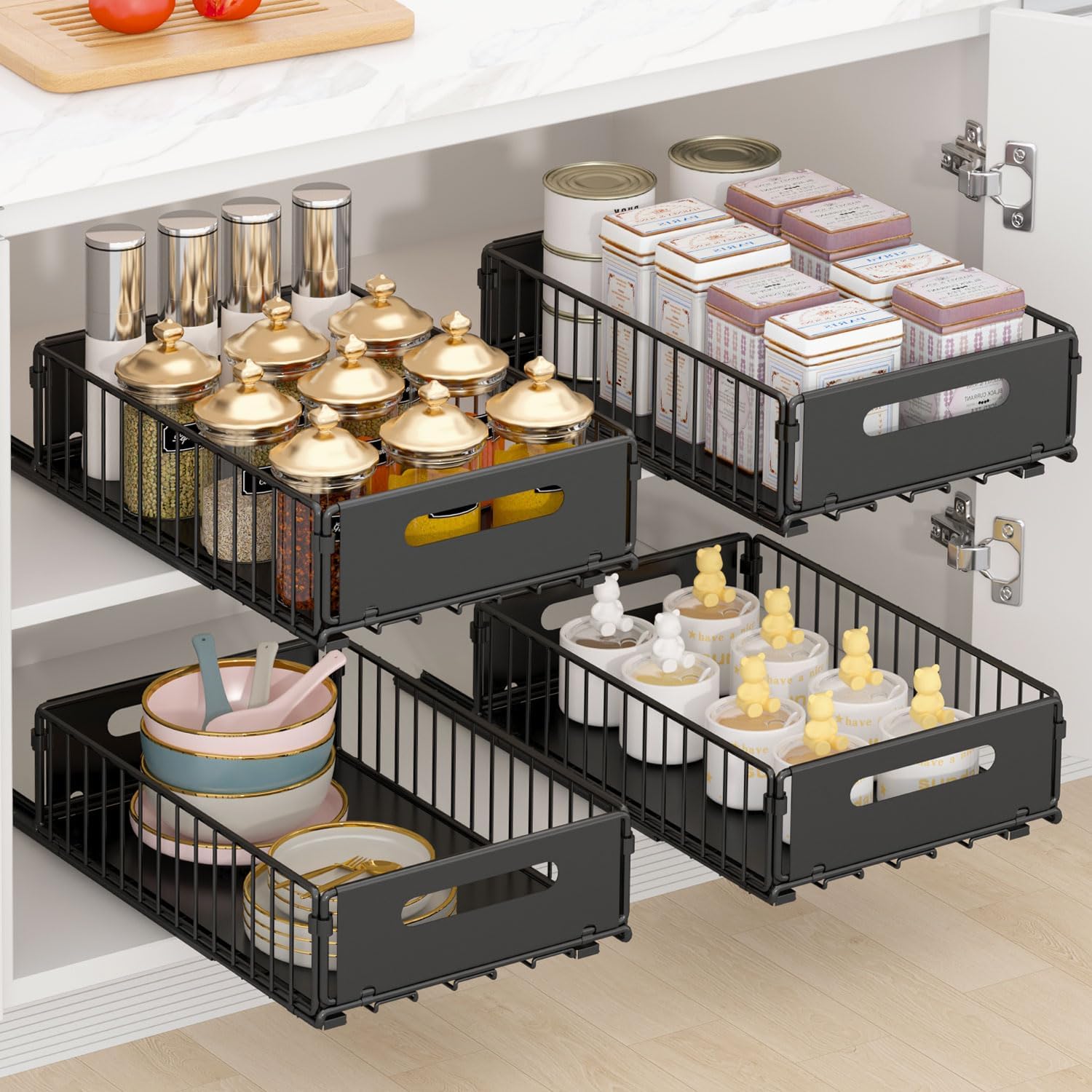 Amazon.com: 4 Pack Pull Out Drawer for Cabinets, Peel and Stick Cabinet ...