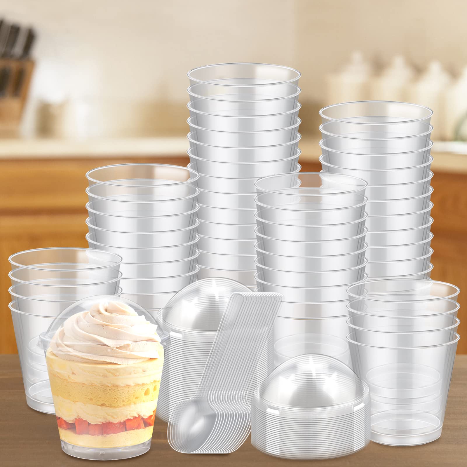 Vmiapxo 50 Pack 5oz Dessert Cups with Dome Lids and Spoons, Desserts ...