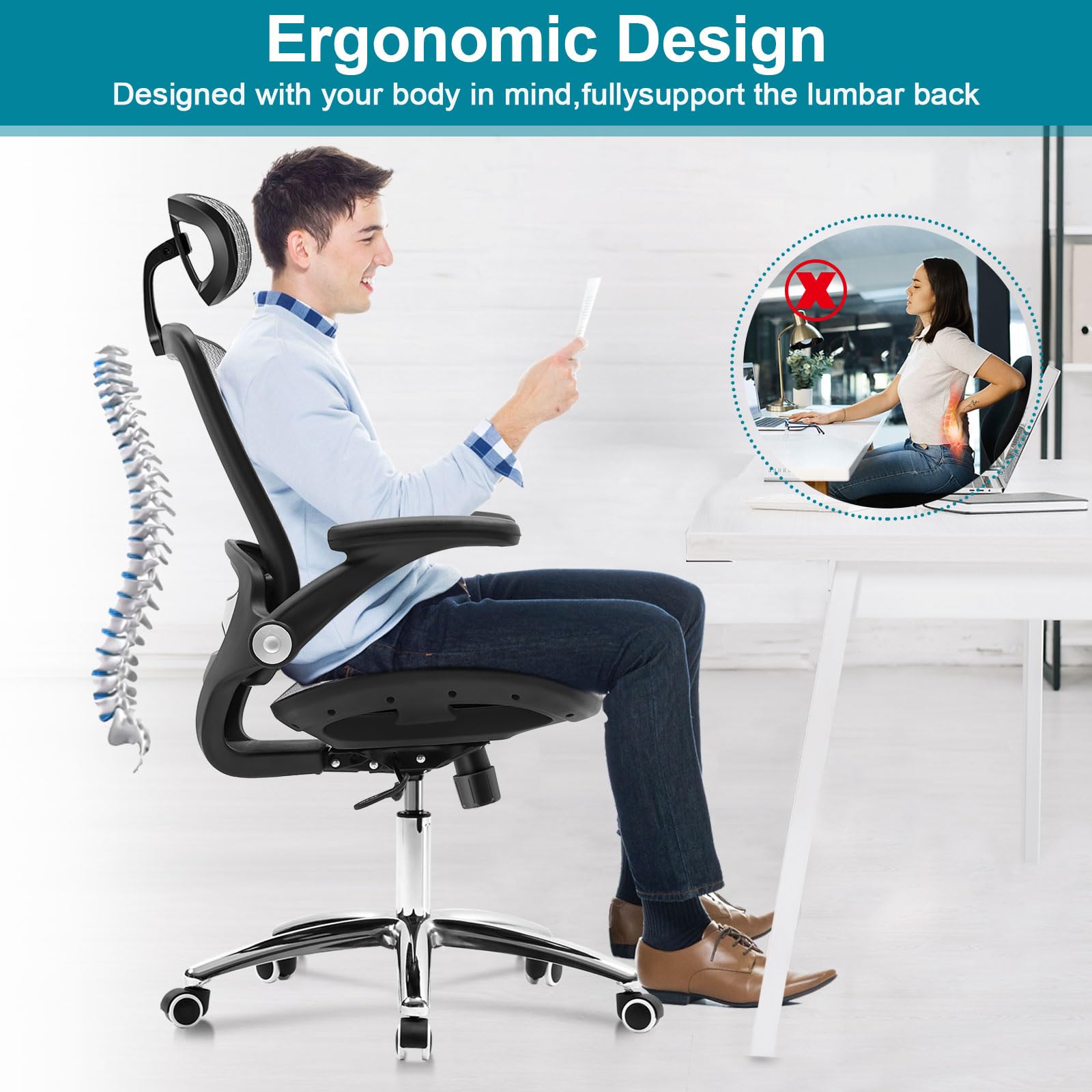 Ergonomic Mesh Office Chair, High Back Computer Mesh Desk Chair with ...