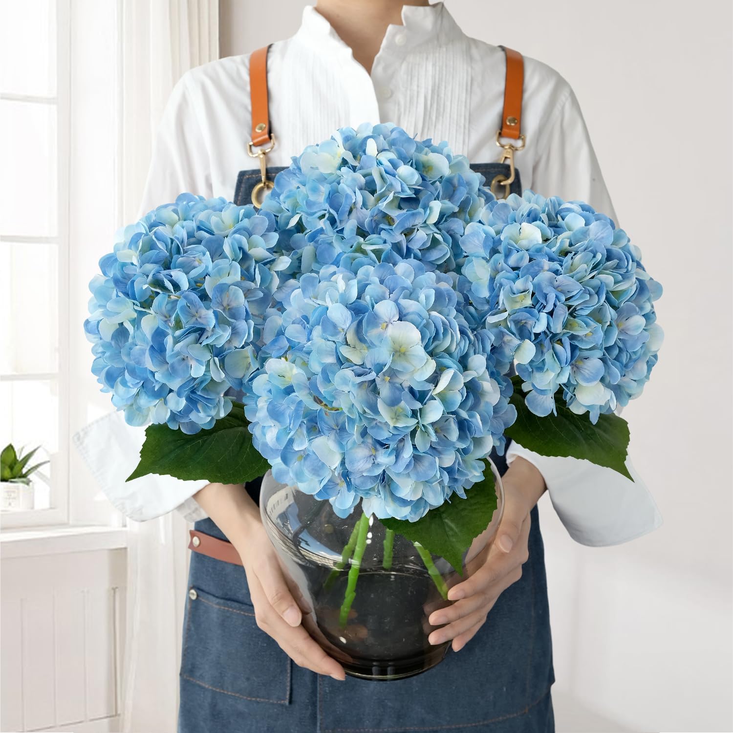 Amazon.com: JINWOE Blue Flowers Hydrangea Artificial Flowers, 4Pcs 22 ...