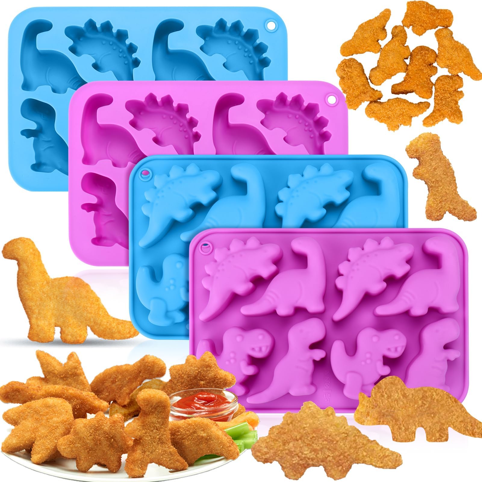 Amazon.com: Palksky Dinosaur Molds Silicone, 4 Pcs Dinosaur Chicken ...