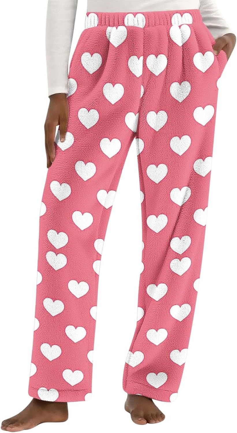 Amazon.com: Women's Warm Plush Pajama Pants Loose Flannel Fuzzy Lounge ...