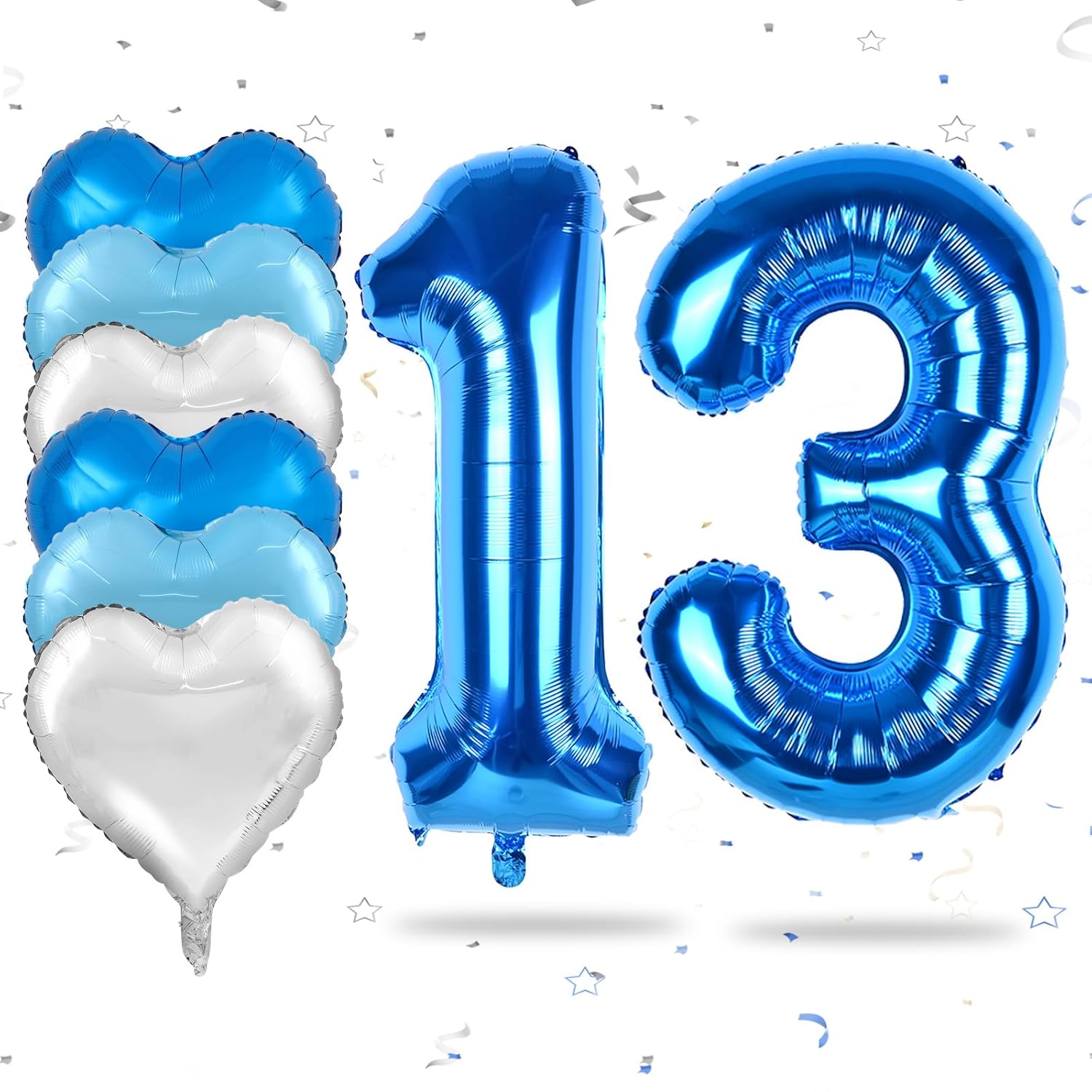 Biapian 40 Inch Blue Number 13 Balloons, 8PCS Large Foil Number 1 & 3 ...