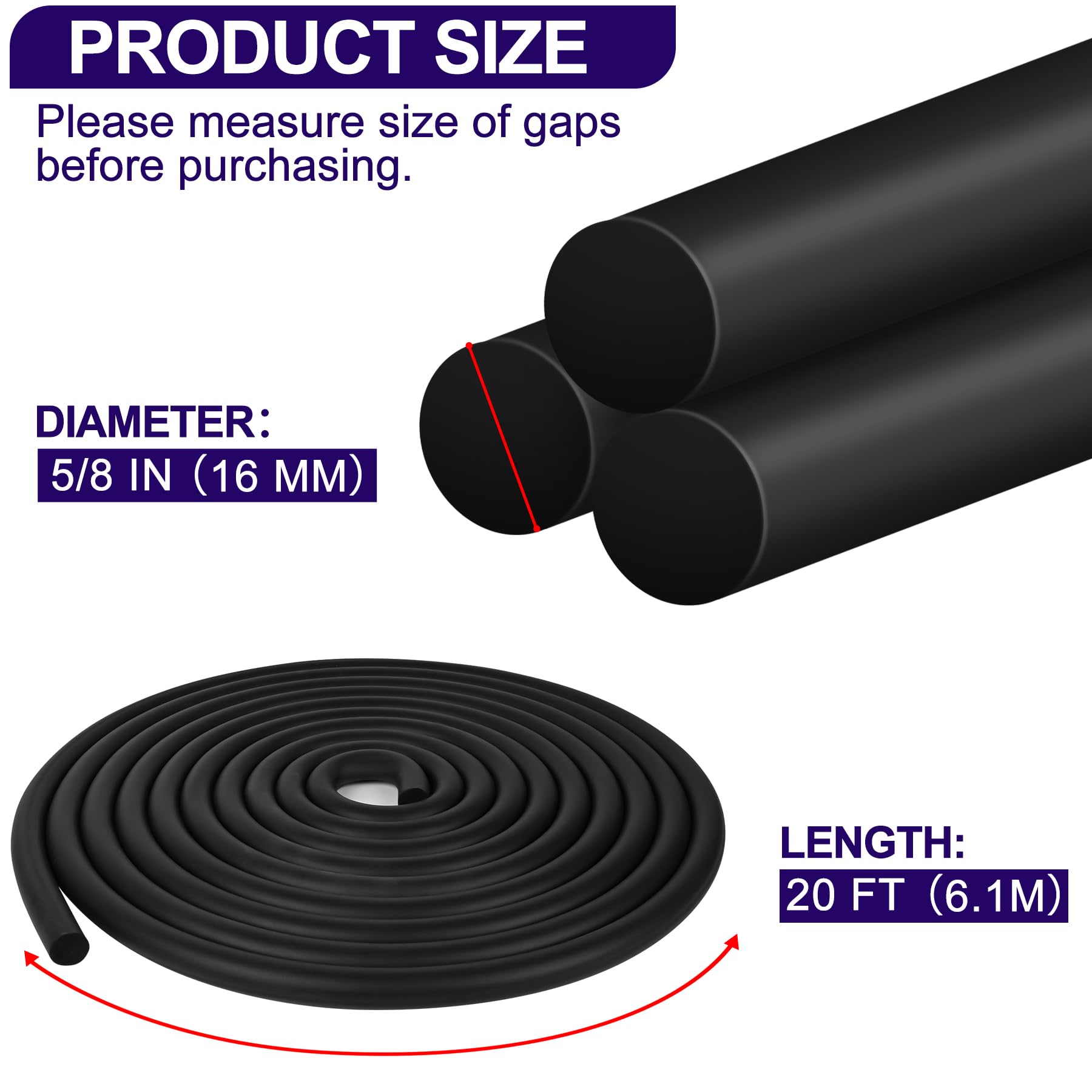 Snapklik.com : ToLanbbt Backer Rod EPDM Rubber 5/8" Diameter X 20 ...