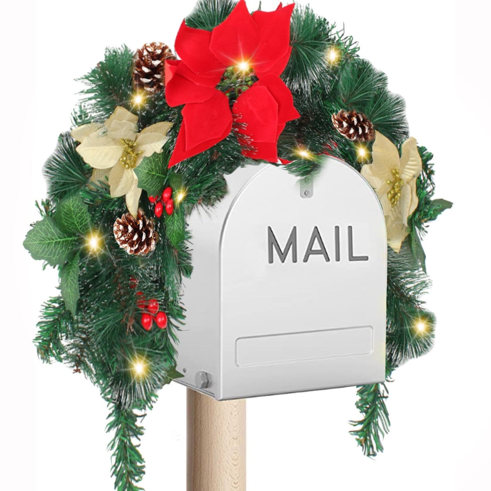 Amazon.com: 37'' Christmas Mailbox Swag with Lights Berry Red Flowers ...