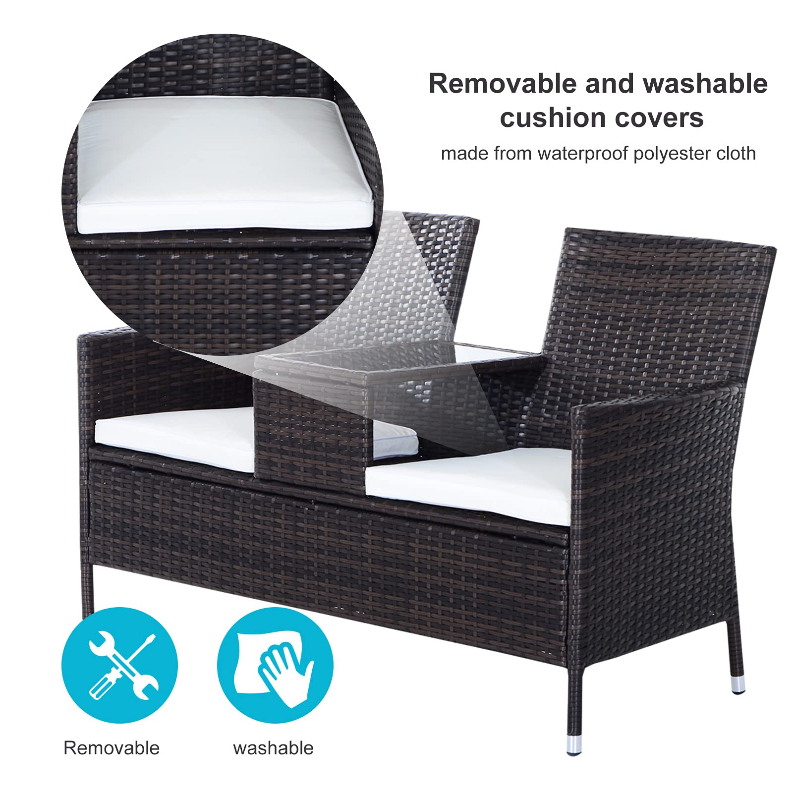 Buy Outsunny Garden Rattan 2 Seater Companion Seat Wicker Love Seat ...
