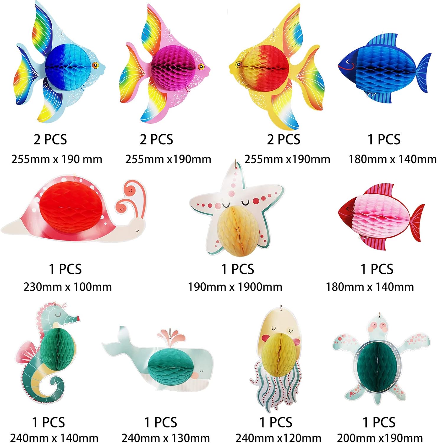 DUGYIRS 14 Pieces Tropical Fish Honeycomb Paper Cutouts, Under The Sea ...