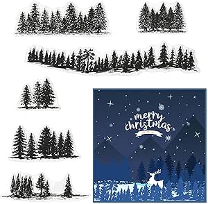 Amazon.com: Winter Pine Trees Background Clear Stamps for Card Making ...