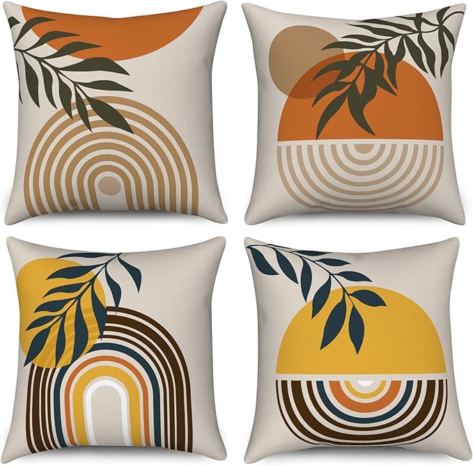 Boho Cushion Covers 50 x 50 cm Set of 4, Hnmdmyi Mid Century Abstract ...